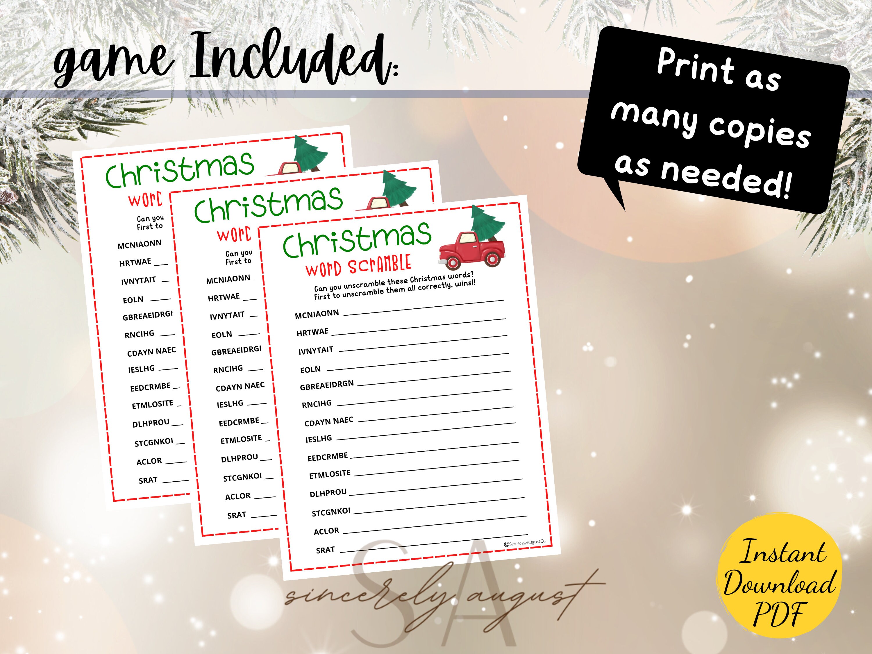 Word Scramble Christmas Game Christmas Party Game Printable Christmas ...