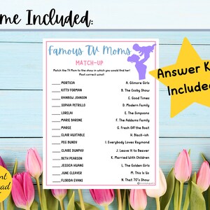 FAMOUS TV MOMS Mothers Day Match Mothers Day Party Game Printable ...