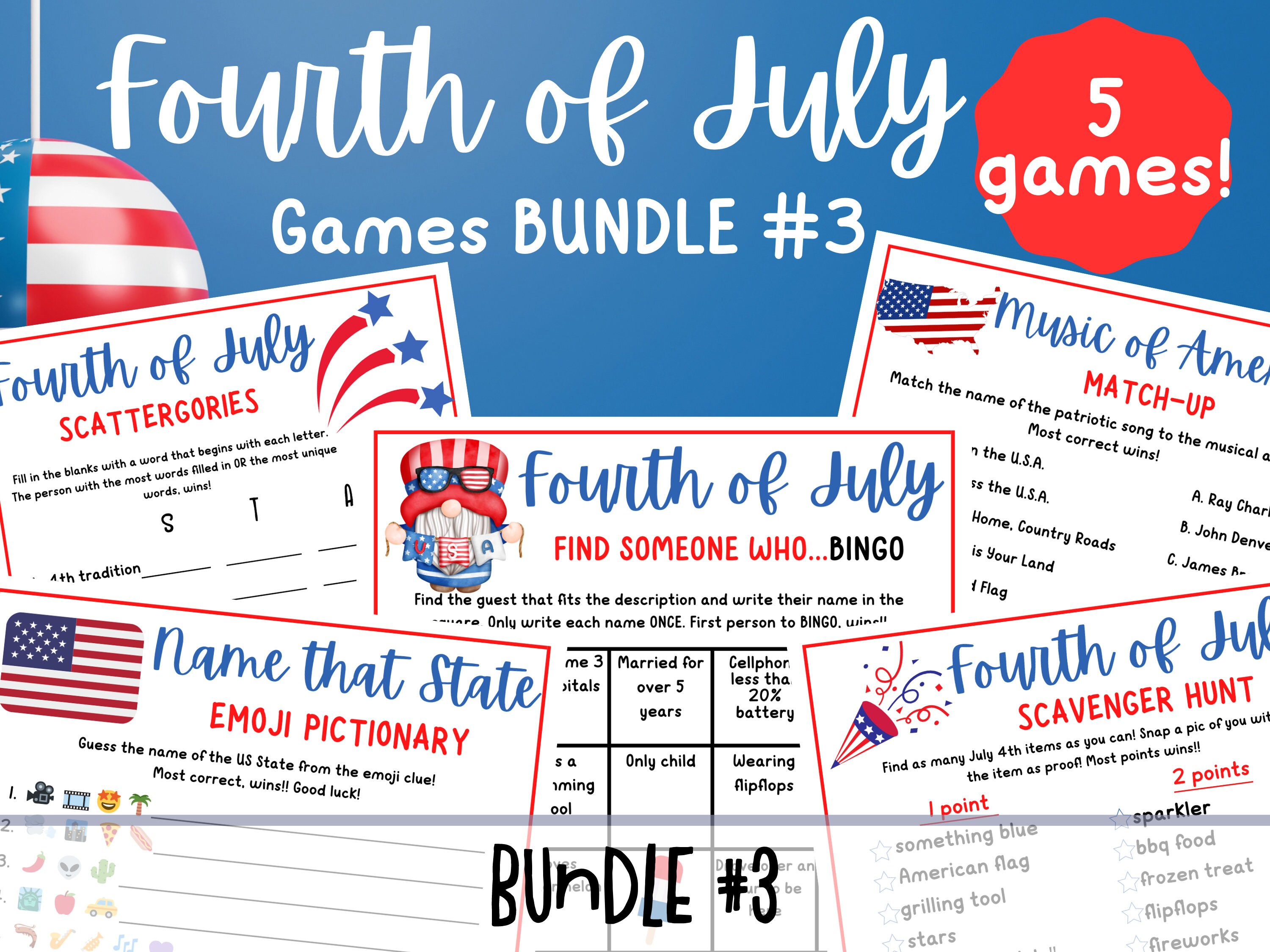Fourth of July Games BUNDLE 5 Game Bundle Printable July - Etsy