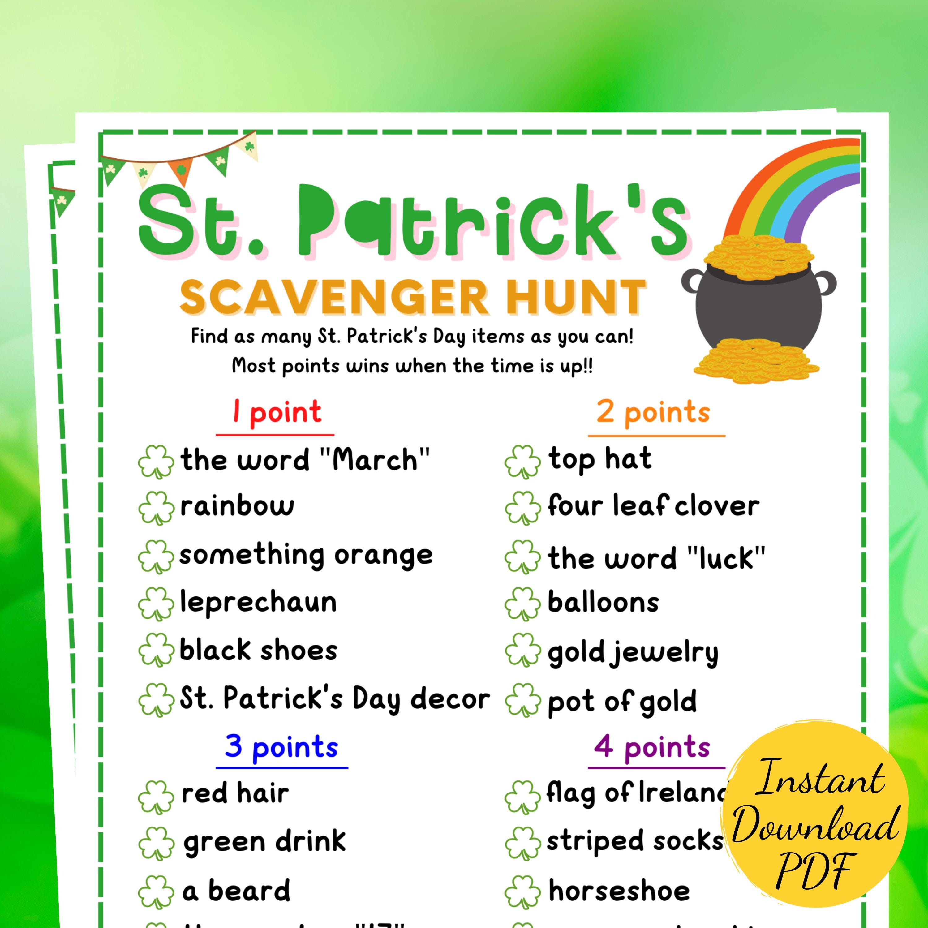 St. Patrick's Day SCAVENGER HUNT - St. Patrick's Day Party Game ...