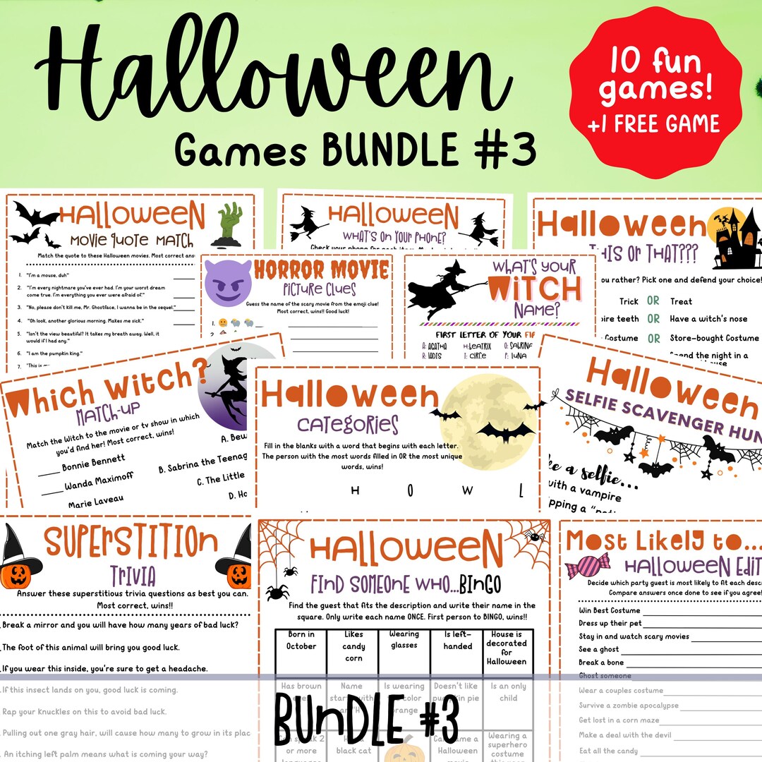 Halloween Party GAMES BUNDLE #3 - 10 Game Bundle - Printable Halloween ...