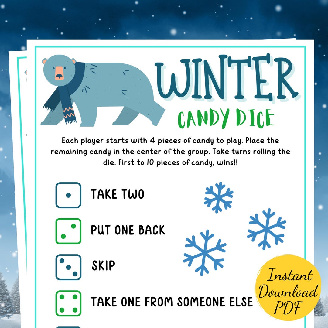 Winter CANDY DICE Game: Printable Party Activity (PDF) - Etsy
