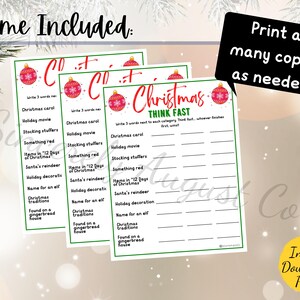 THINK FAST Christmas Game - Christmas Party Game - Printable Christmas ...