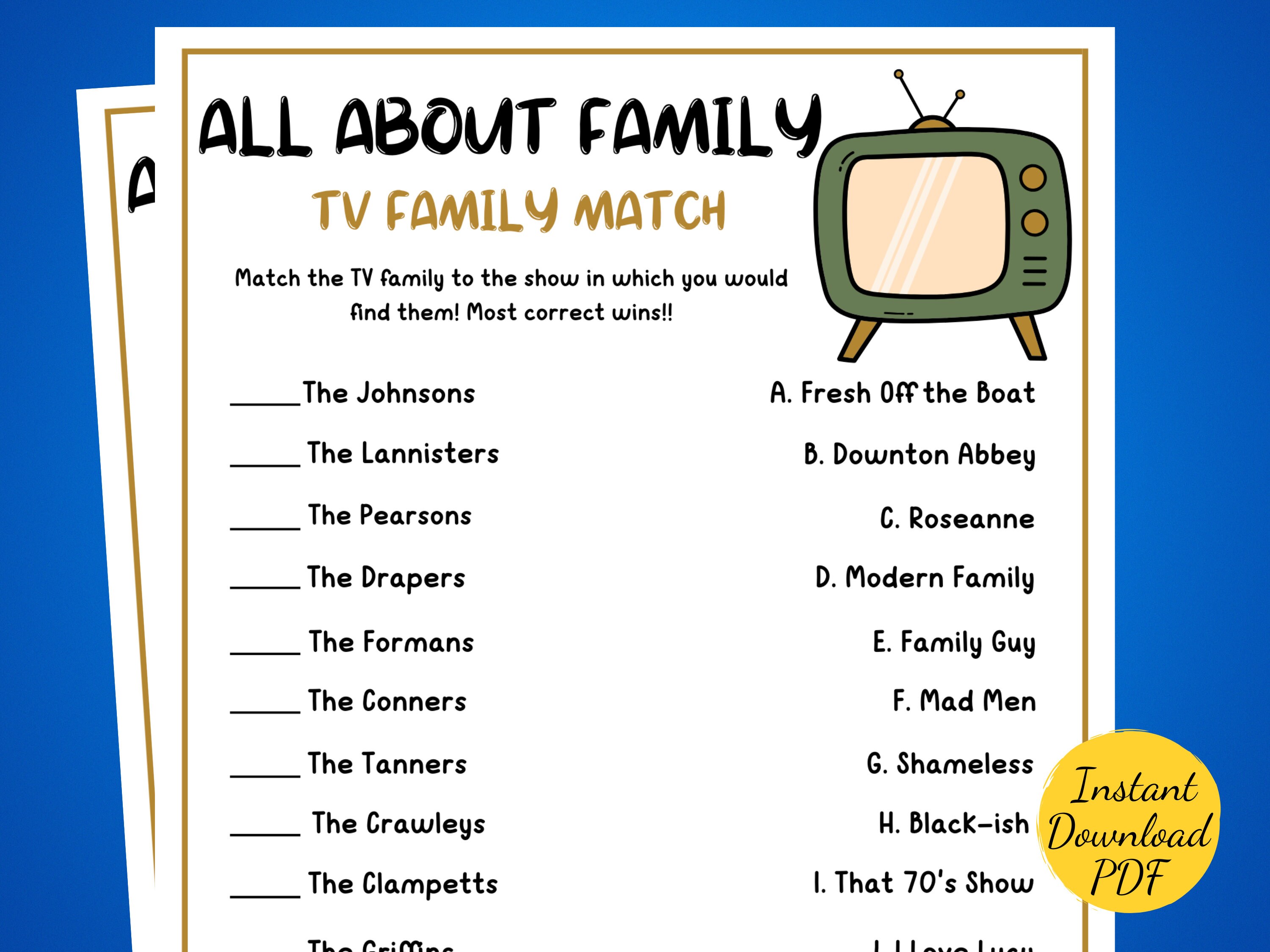 Family Reunion TV FAMILY MATCHING Game Family Reunion Party Game ...