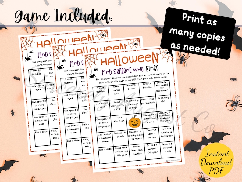 Halloween FIND SOMEONE Who BINGO Game: Party Activity (digital Download ...