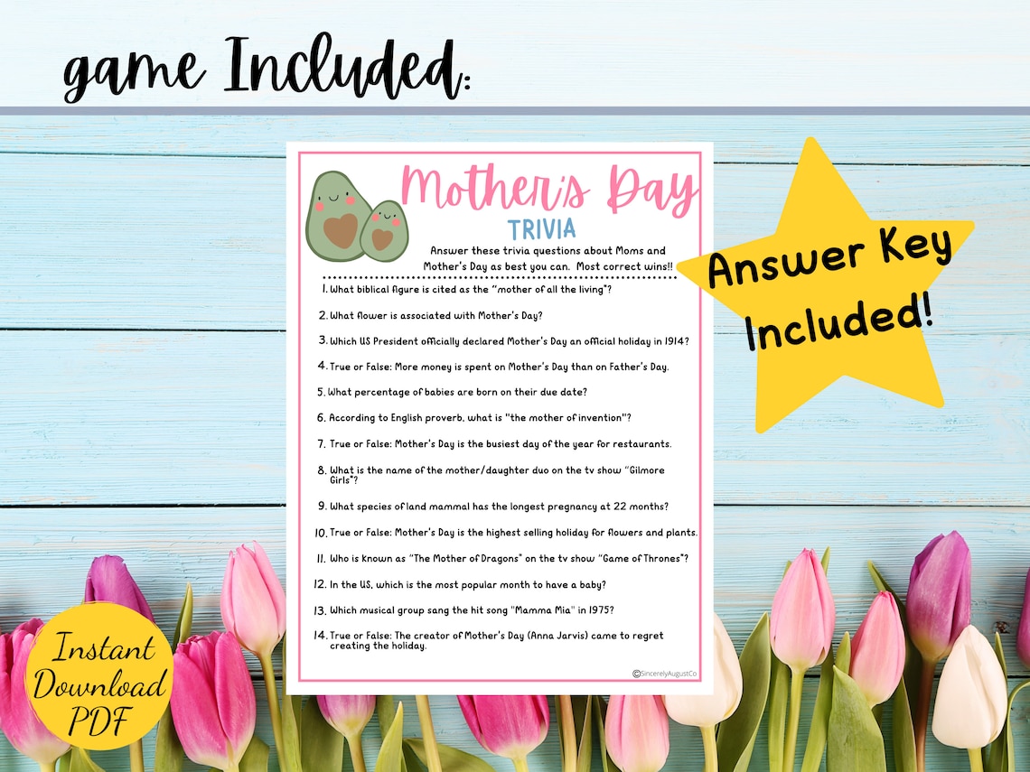 Mothers Day TRIVIA Game Mothers Day Party Game Printable Mothers Day ...