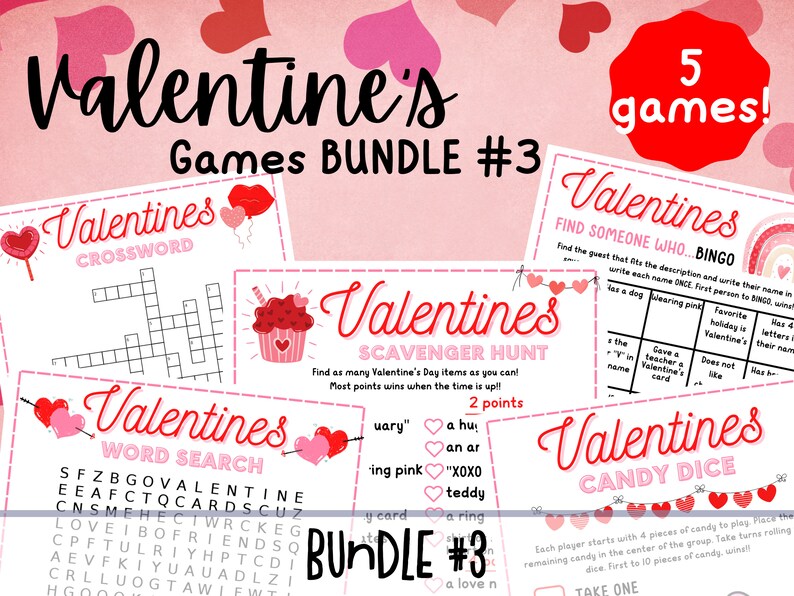 Valentines Day Party Games BUNDLE 5 Game Bundle Printable Valentine ...