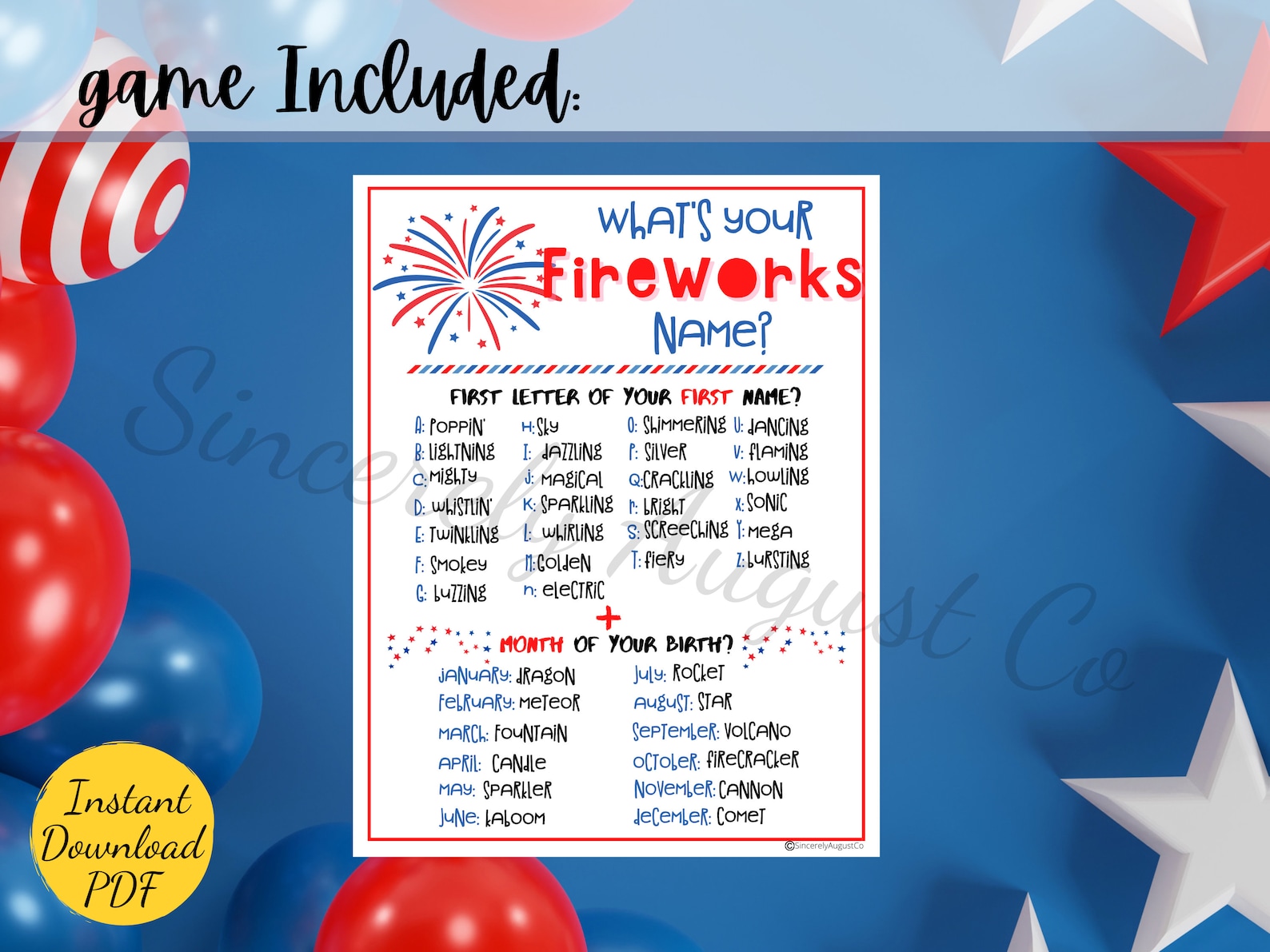 What's Your FIREWORKS NAME? - July 4th Party Game - Printable July 4th ...