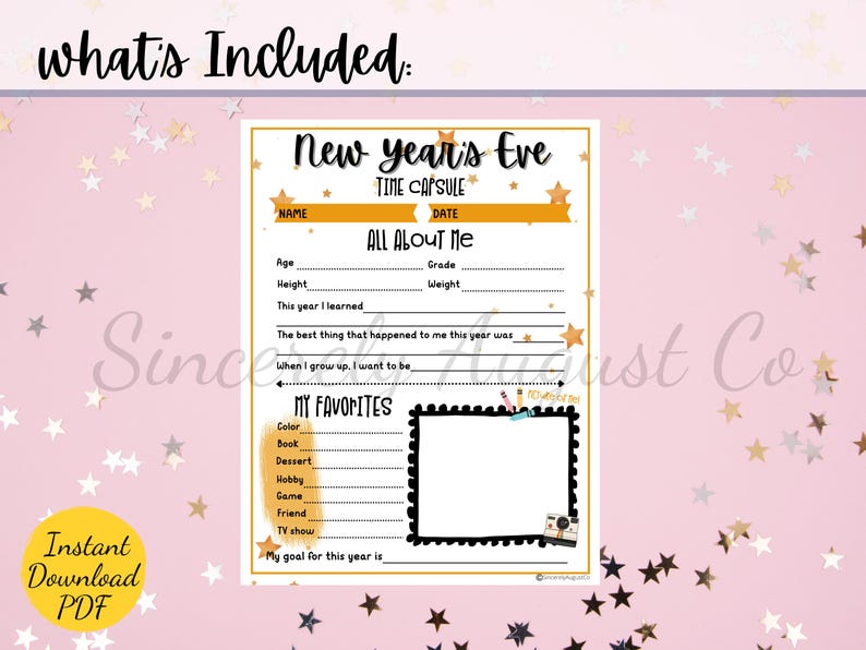New Years Eve TIME CAPSULE - Year in Review Printable - NYE Time ...