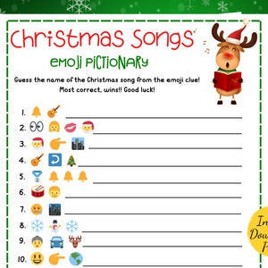 CHRISTMAS SONGS EMOJI Pictionary Printable Christmas Party Game ...