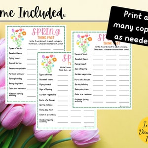 Spring Season THINK FAST Game Printable Spring Party Games Fun Think ...