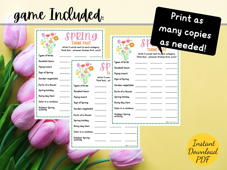 Spring Season THINK FAST Game Printable Spring Party Games Fun Think ...