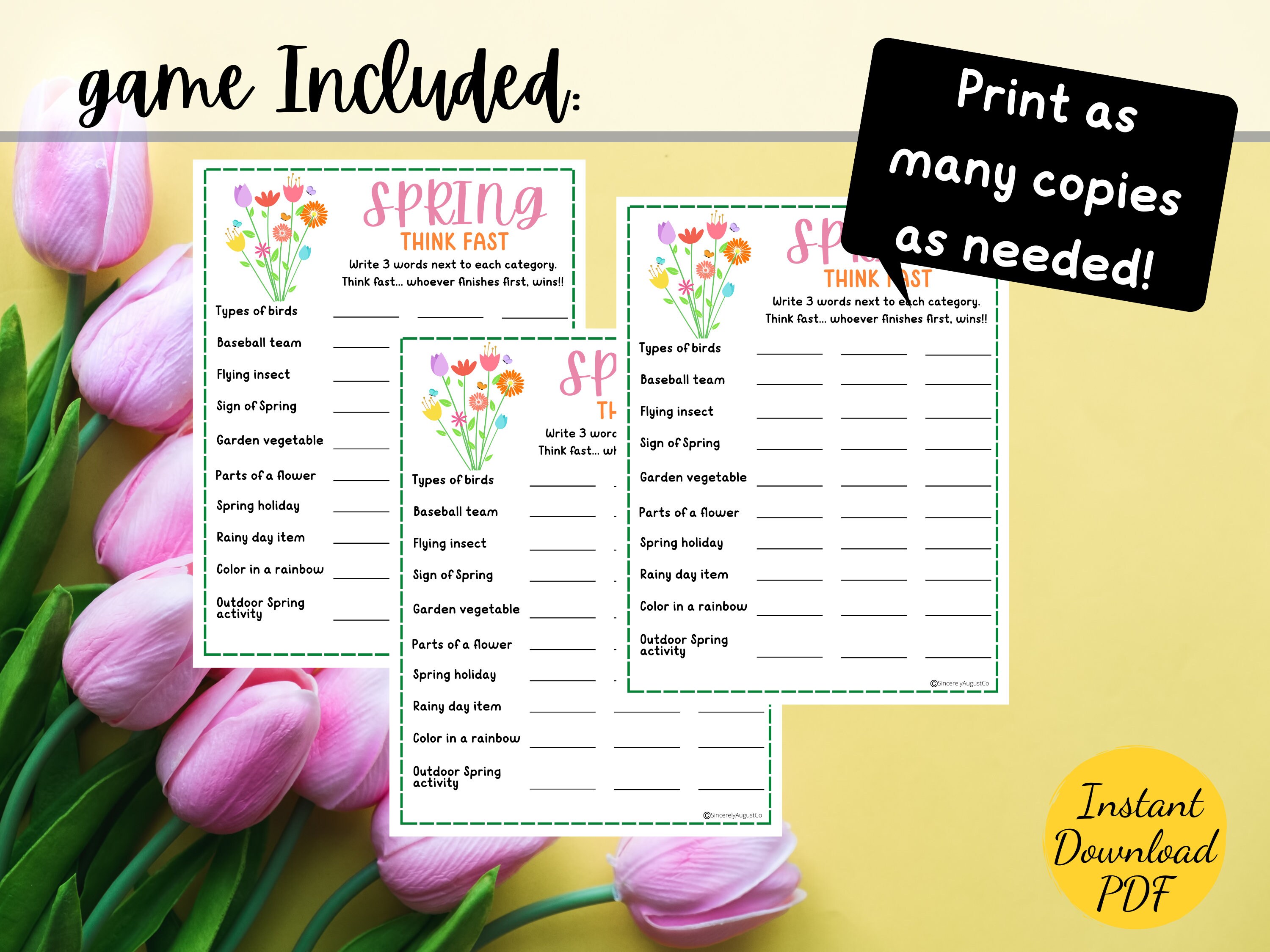Spring Season THINK FAST Game Printable Spring Party Games Fun Think ...