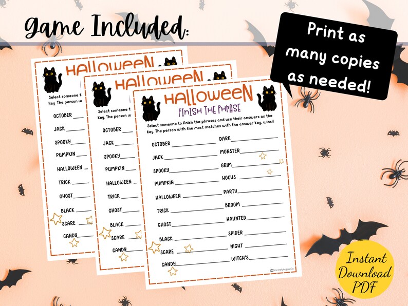 FINISH THE PHRASE Halloween Party Game Printable Halloween Party ...