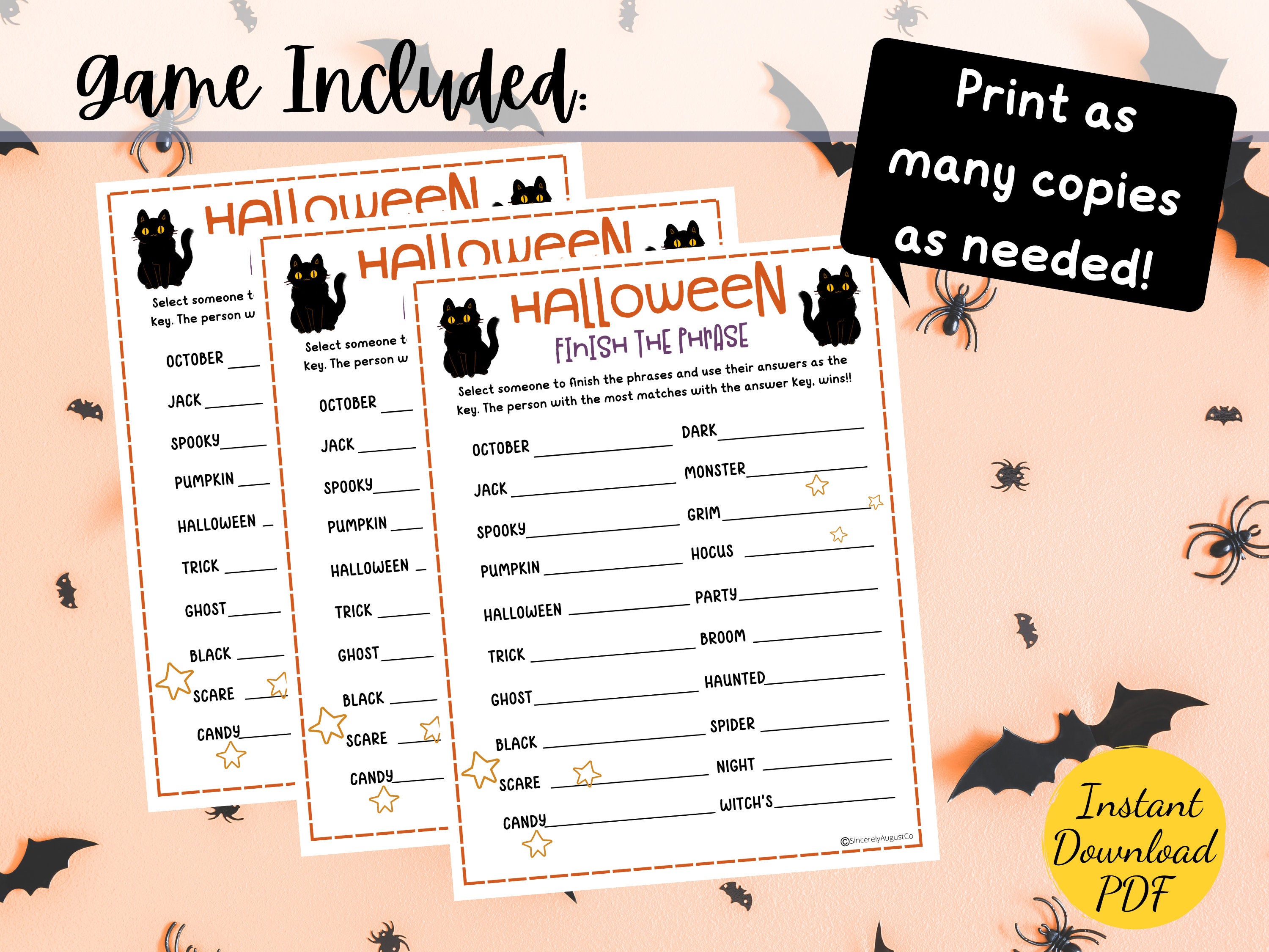 FINISH THE PHRASE Halloween Party Game Printable Halloween Party ...