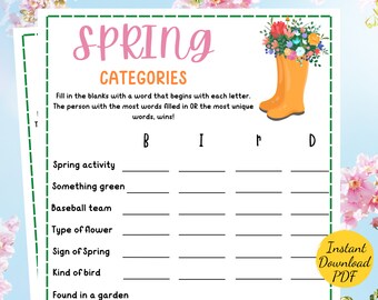 Spring Scattergories, Printable Kids Spring Game - Etsy