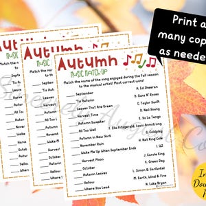 Fall MUSIC MATCH Game - Printable Autumn Party Game - Fall Music ...