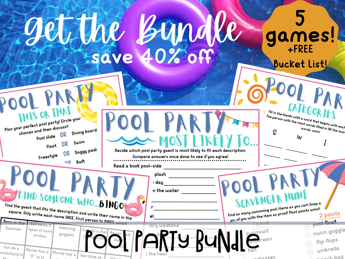 Pool Party BINGO Game Pool Party Find the Guest Bingo Summer Party Game ...