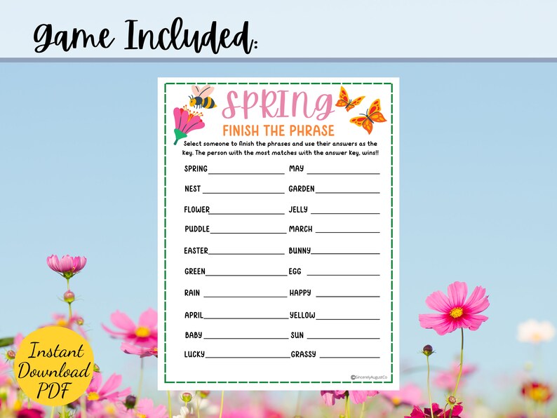 Spring FINISH THE PHRASE Game Spring Mind Match Game Printable Spring ...