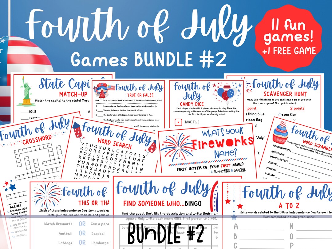 Fourth of July Party Games BUNDLE 2 11 Game Bundle Printable July 4th ...