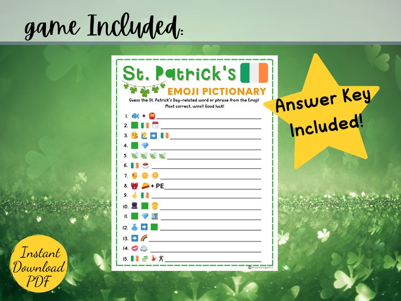 St. Patrick's Day EMOJI PICTIONARY Game St. Patrick's Day Party Game ...