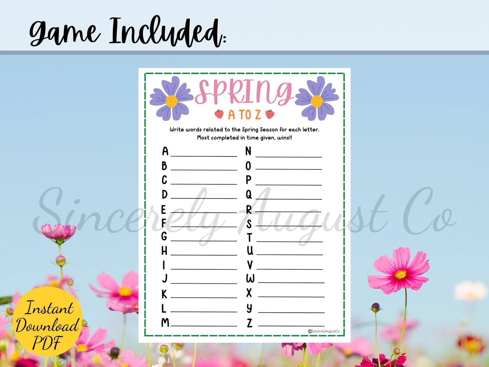 Spring A TO Z Game - Spring Season Word Game - Spring Alphabet Game - Printable Spring Season ...
