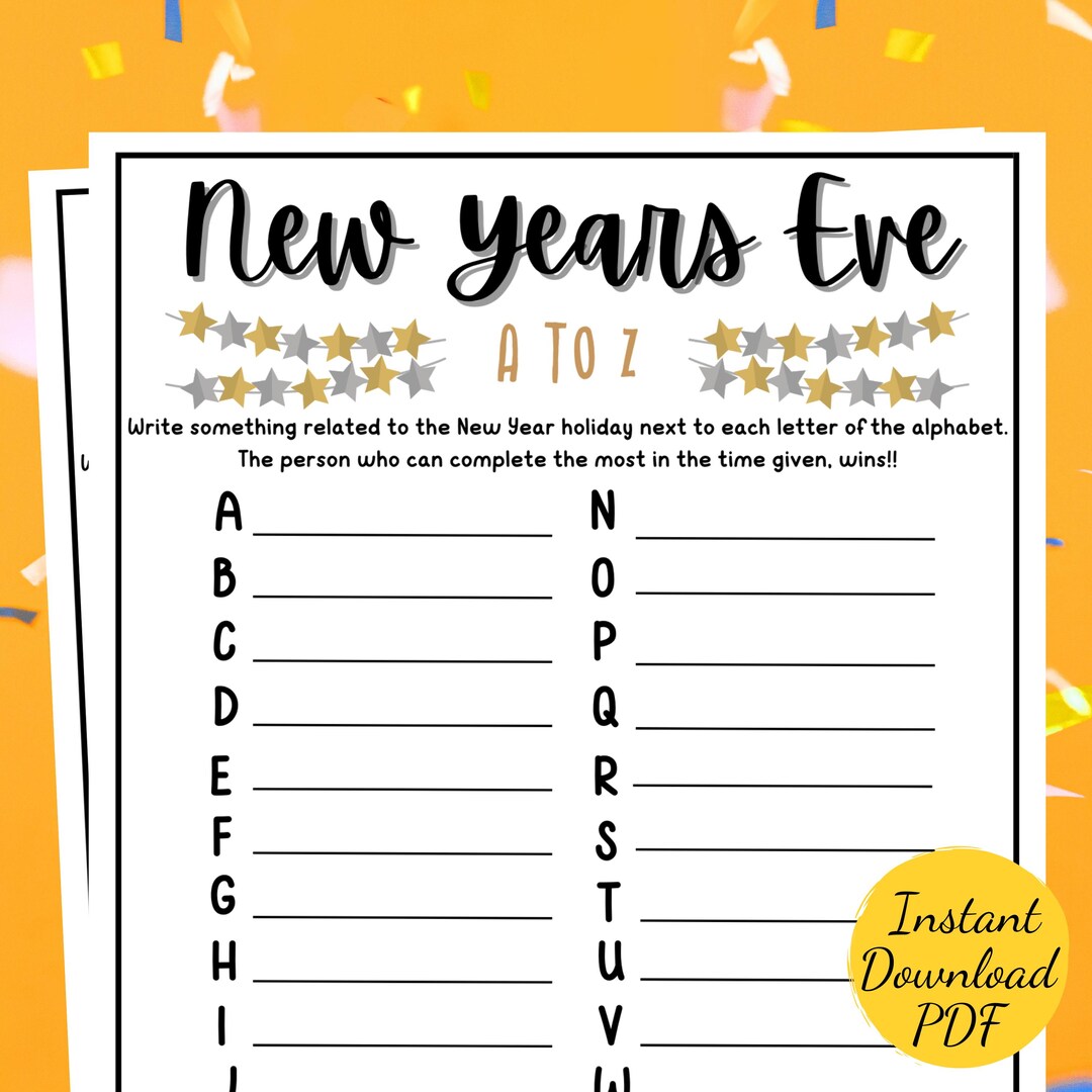 A TO Z New Year's Eve Game - New Year's Eve Party Game - Printable New ...