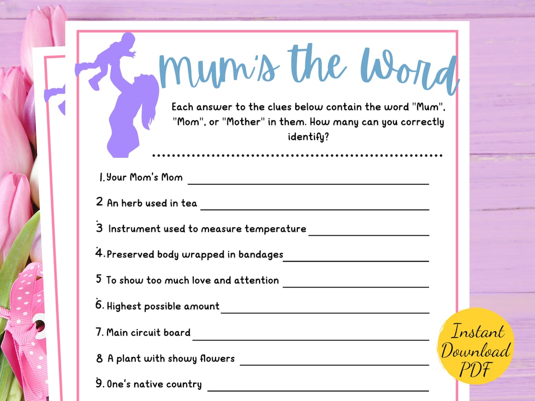 MUMS THE WORD Mothers Day Game Mothers Day Party Game Printable Mothers ...