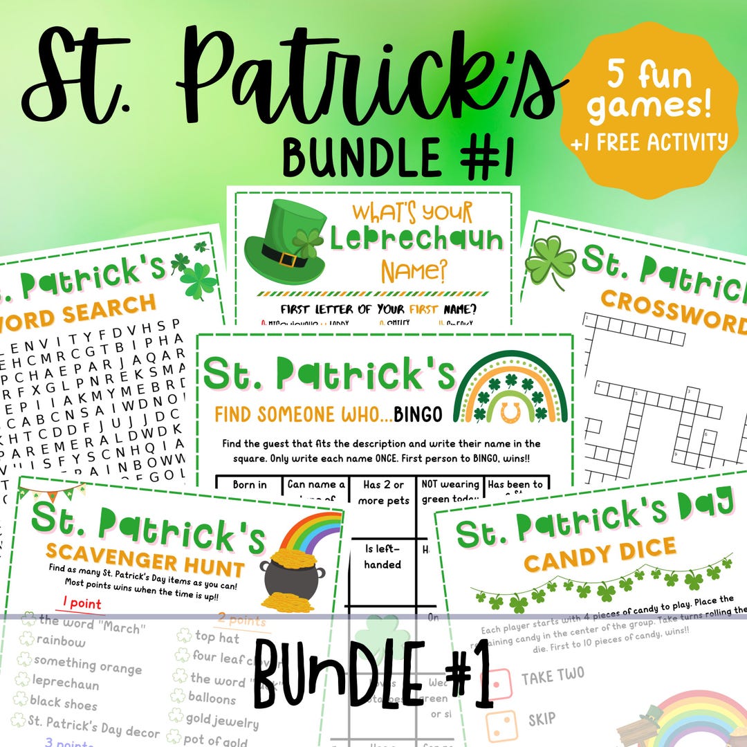 St. Patricks Day Party Games BUNDLE #1 - 5 Game Bundle - St. Patricks ...