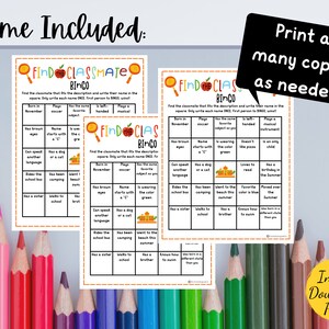 Back to School BINGO Game Find the Classmate Bingo First Day of School ...