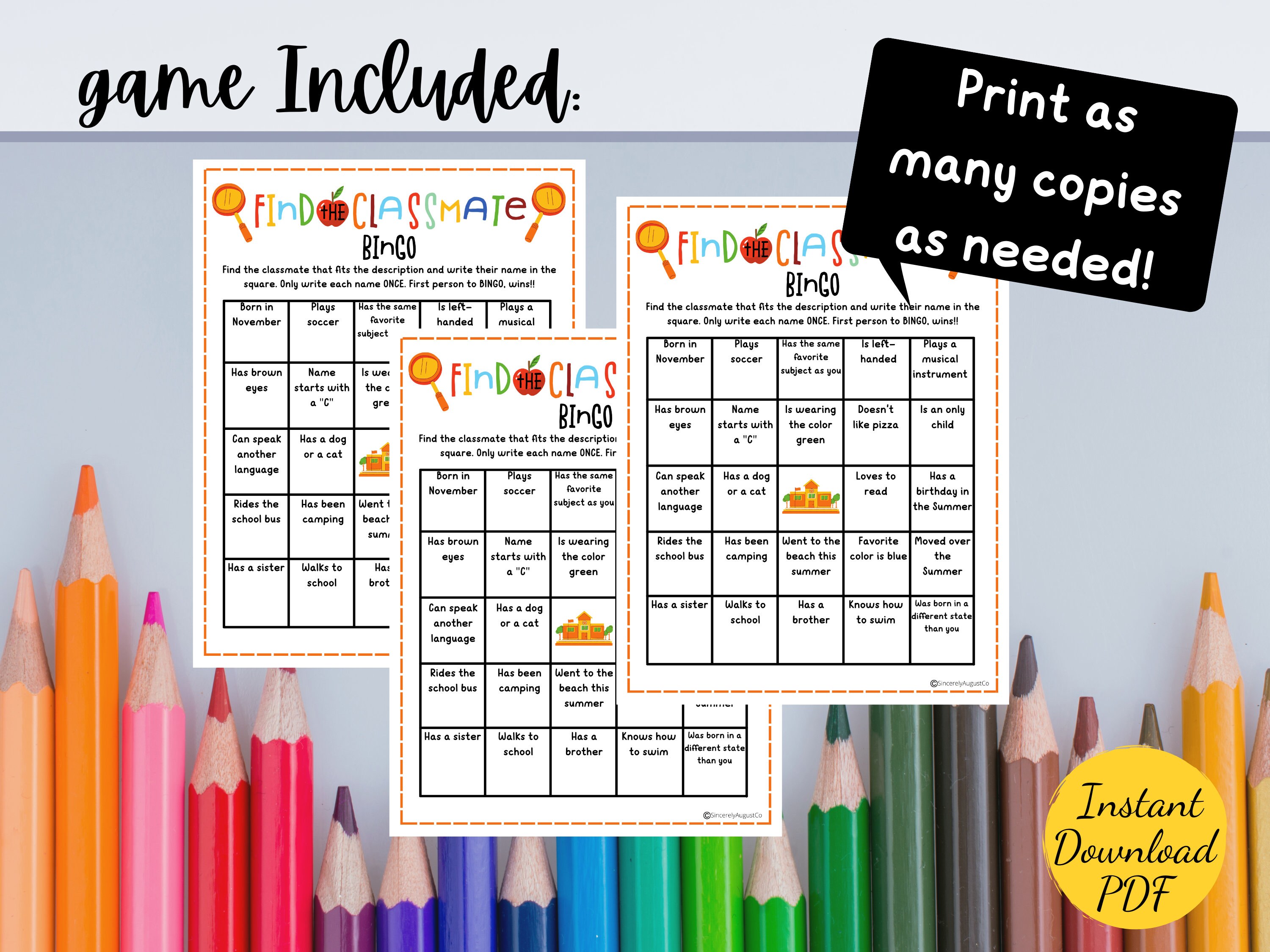 Back to School BINGO Game Find the Classmate Bingo First Day of School ...