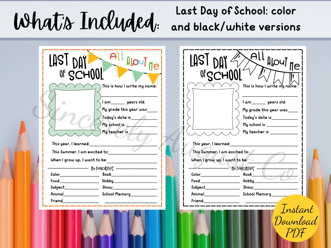 ALL ABOUT ME First Day of School Last Day of School Back to School ...