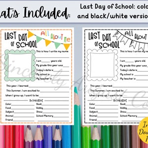 ALL ABOUT ME First Day of School - Last Day of School - Back to School ...