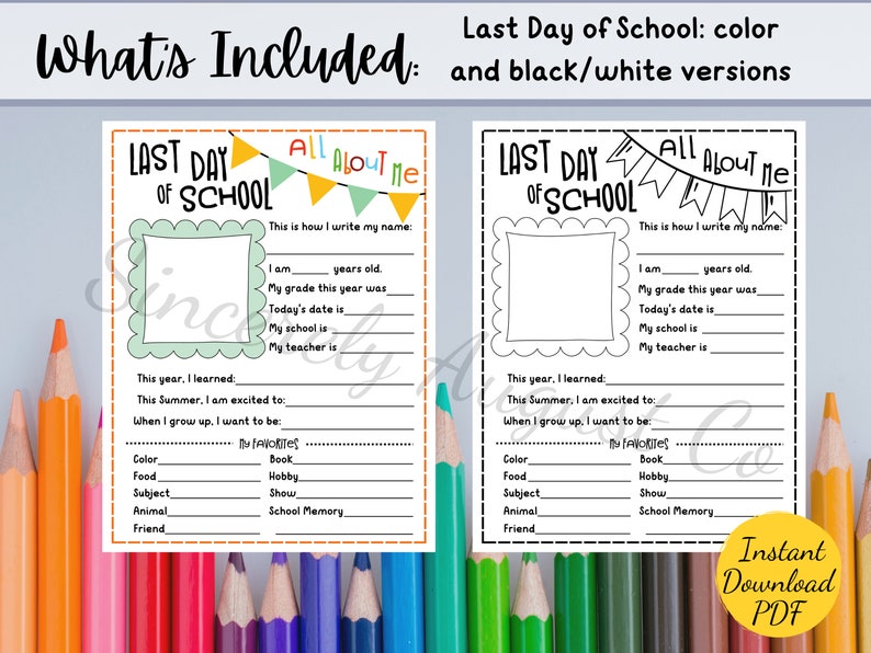 ALL ABOUT ME First Day of School - Last Day of School - Back to School ...