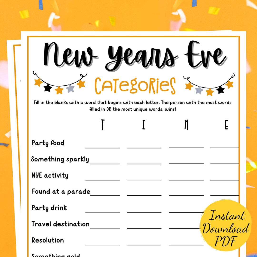 New Year's Eve CATEGORIES Game: Printable Party Activity (PDF) - Etsy