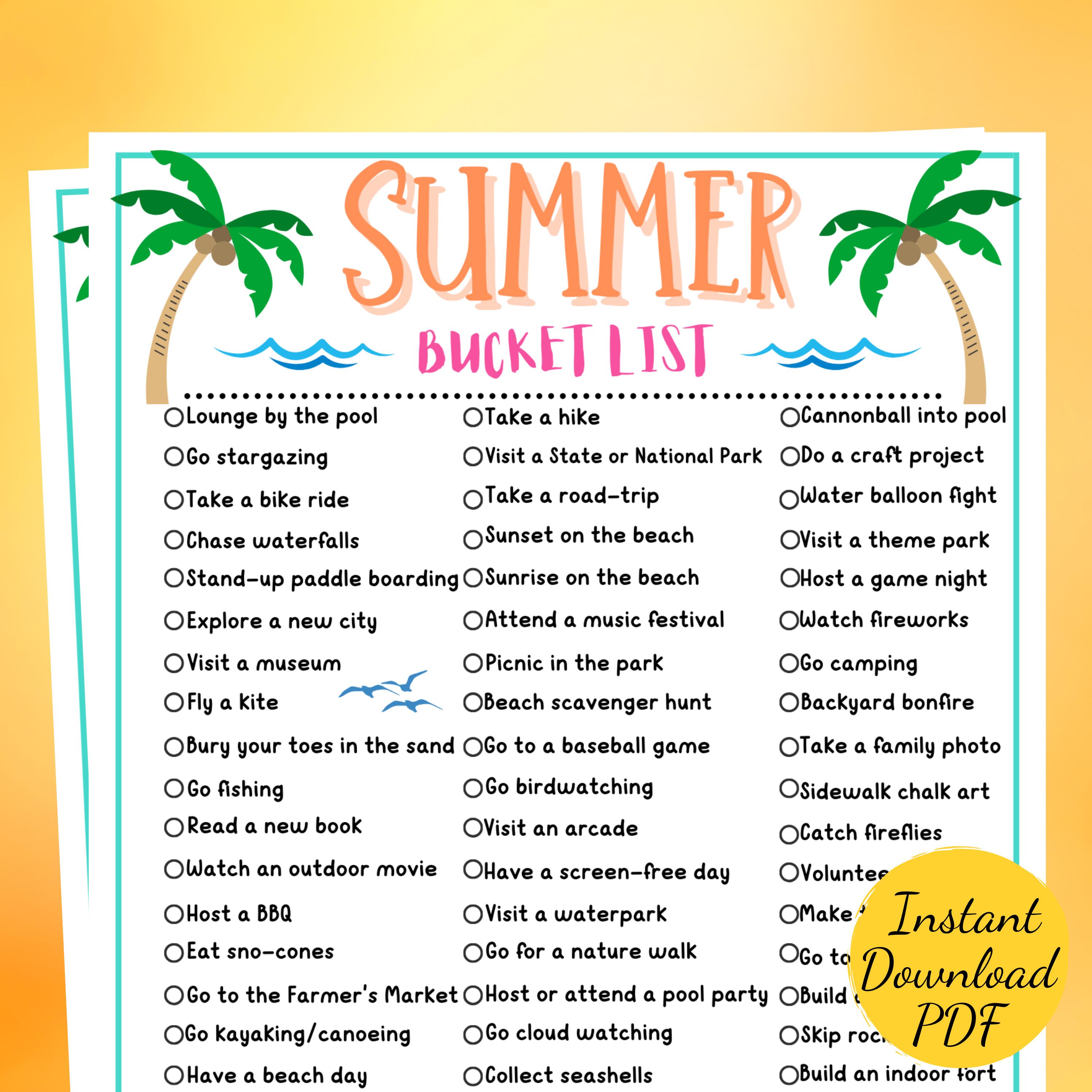 Summer BUCKET LIST: 60+ Fun Activities for Kids & Adults (PDF Download ...