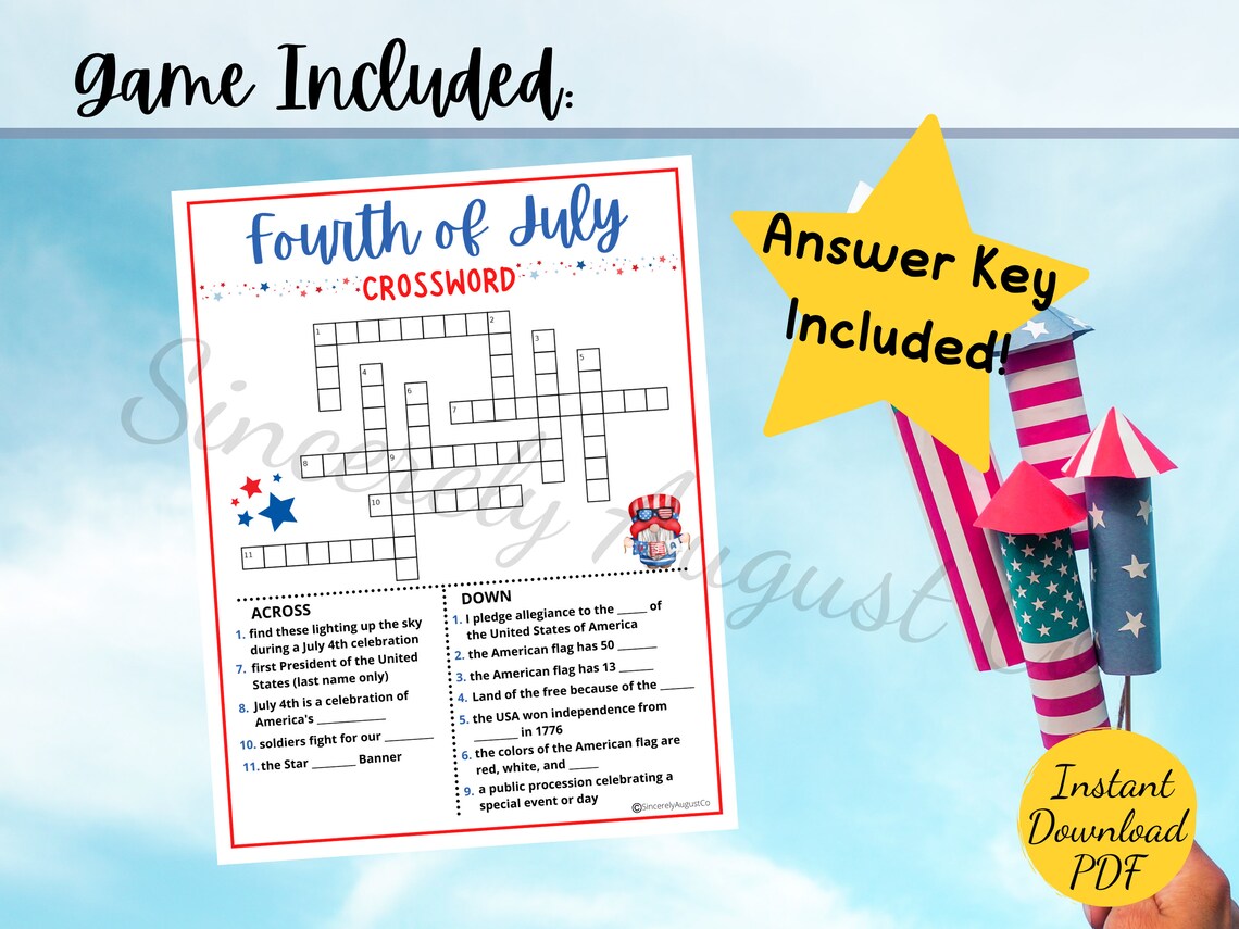 Fourth of July WORD SEARCH - Fourth of July CROSSWORD - July 4th Party ...