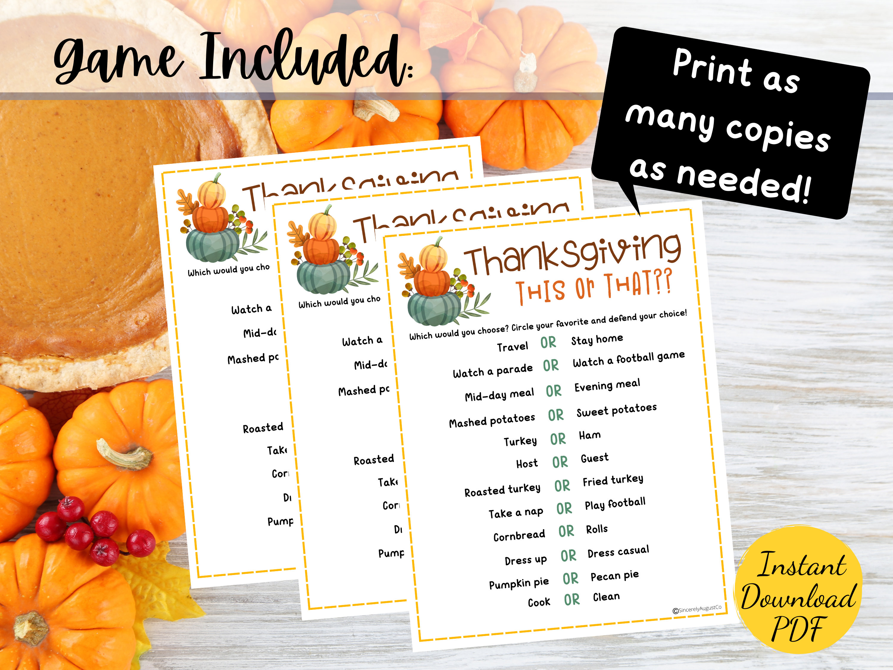 Thanksgiving THIS OR THAT Thanksgiving Party Game - Etsy