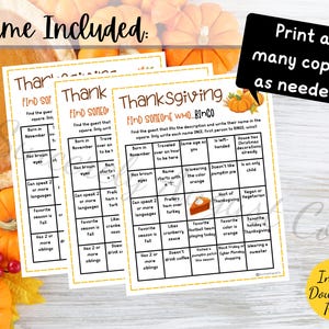 Thanksgiving FIND SOMEONE Who BINGO Game: Printable Party Activity ...