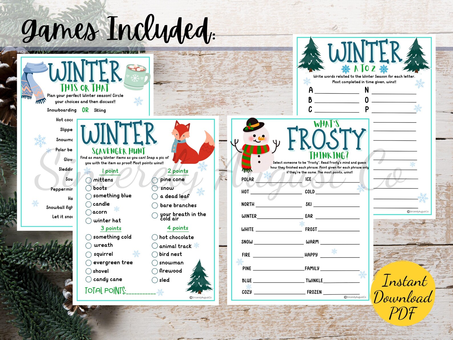 Printable Winter Games BUNDLE #3: Family Snow Day Activities (digital ...