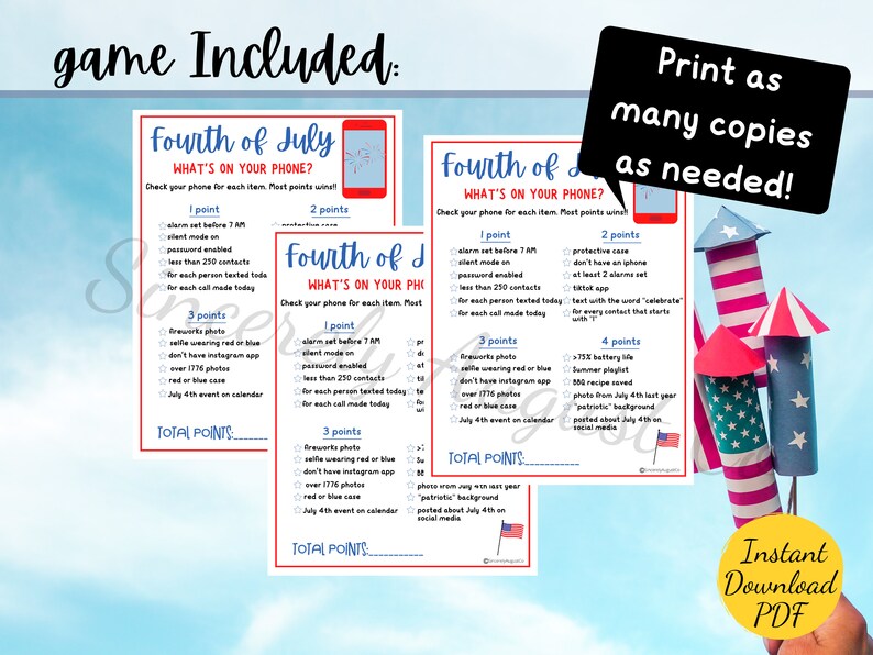 Fourth of July 'what's on Your Phone' Party Game (printable) - Etsy