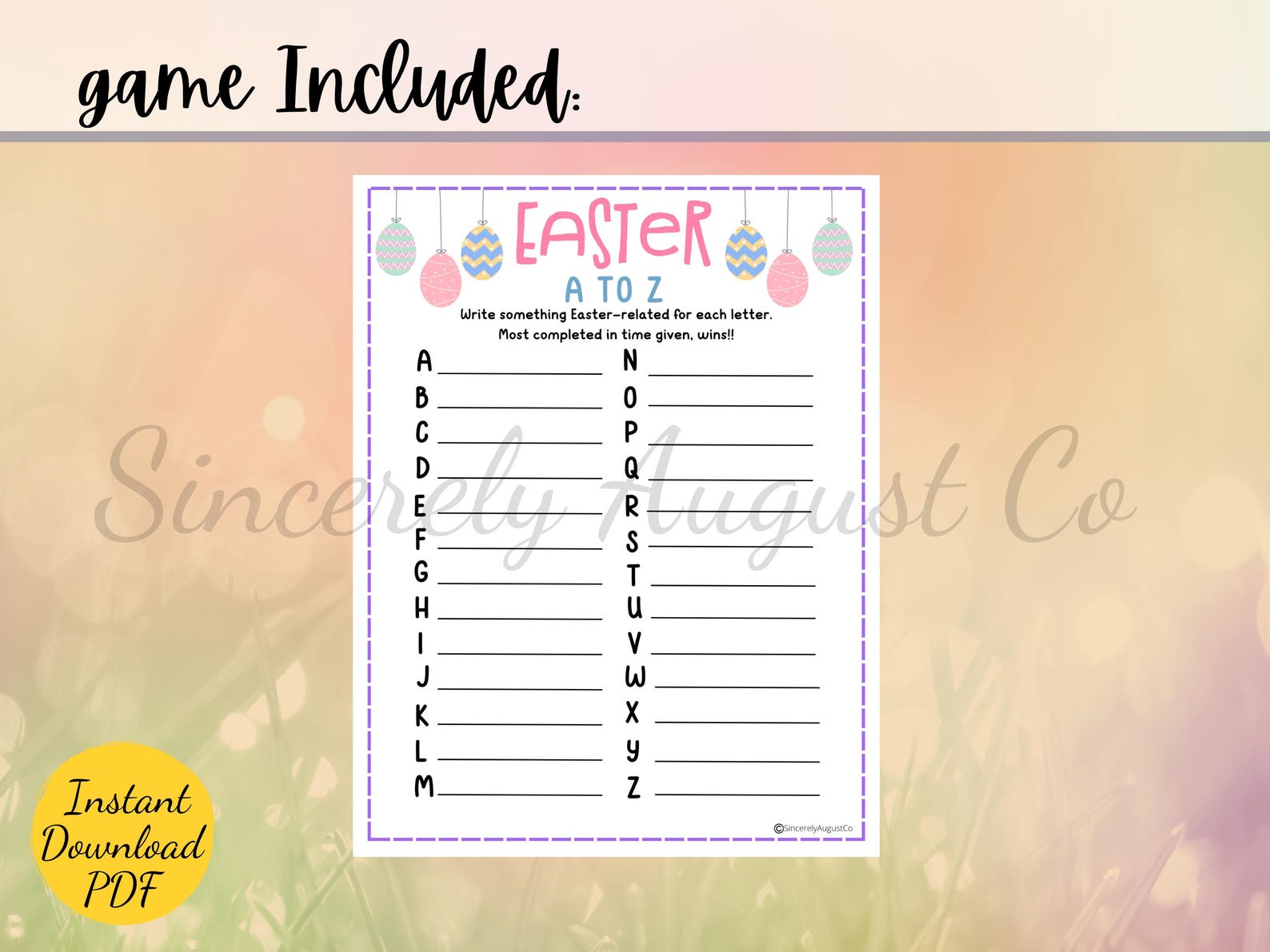 Easter A TO Z Game Easter Party Game Printable Easter Celebration Activity A to Z Fun Easter ...