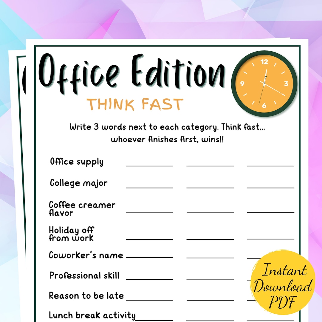 Office THINK FAST Game - Printable Workplace Game - Printable ...