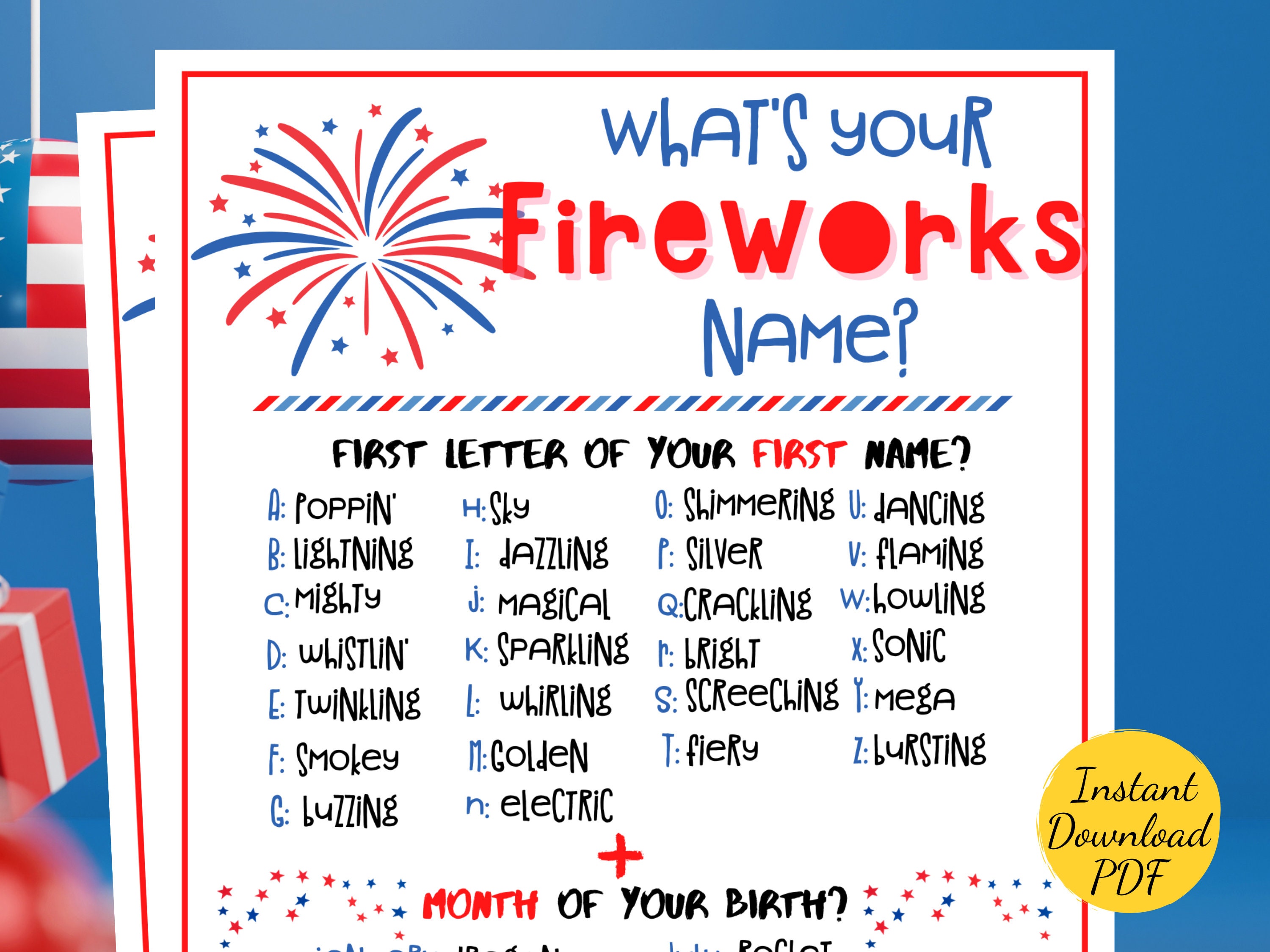 What's Your FIREWORKS NAME July 4th Party Game - Etsy