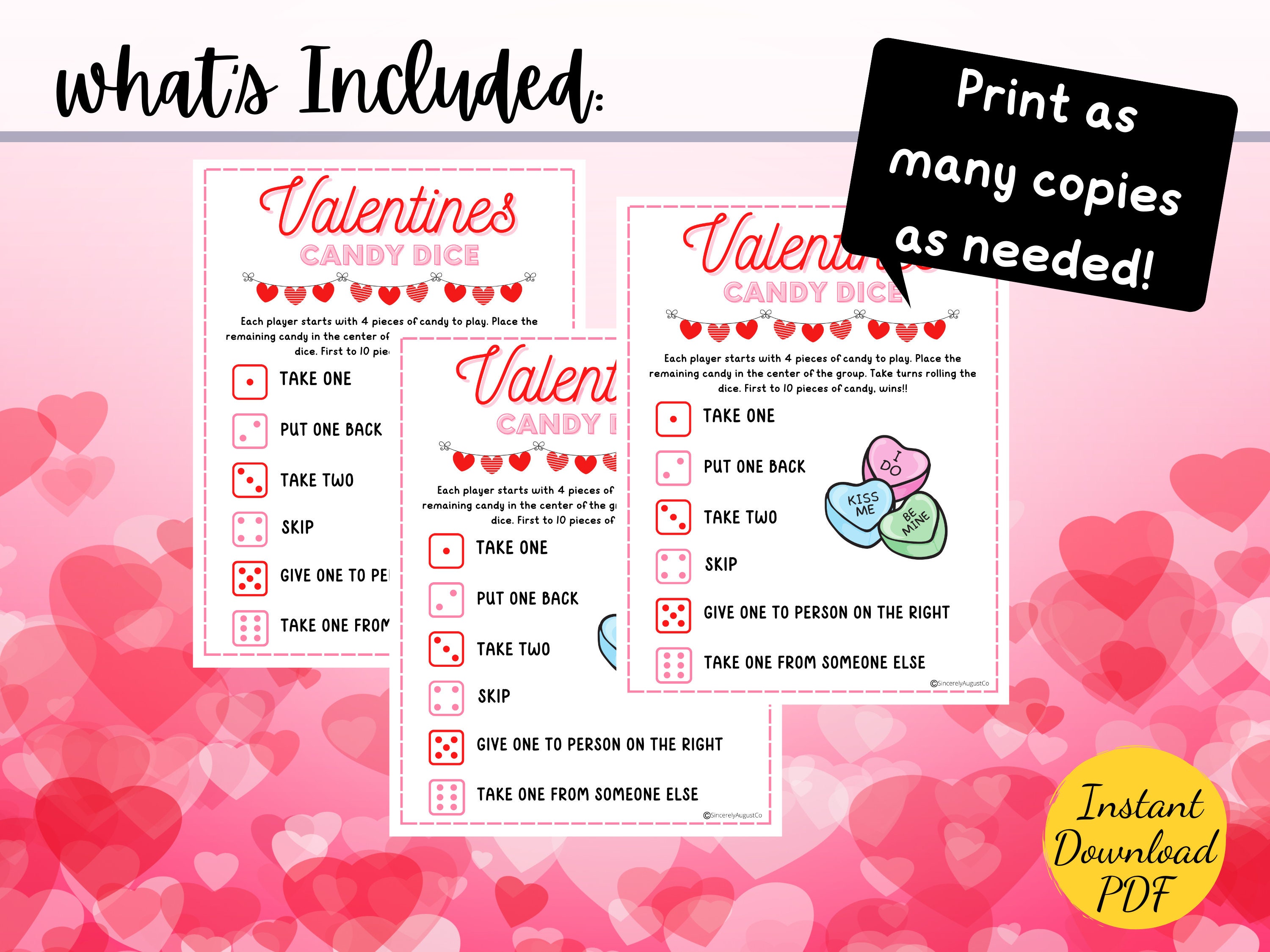 Valentines Day CANDY DICE Game Valentines Day Party Game Printable ...