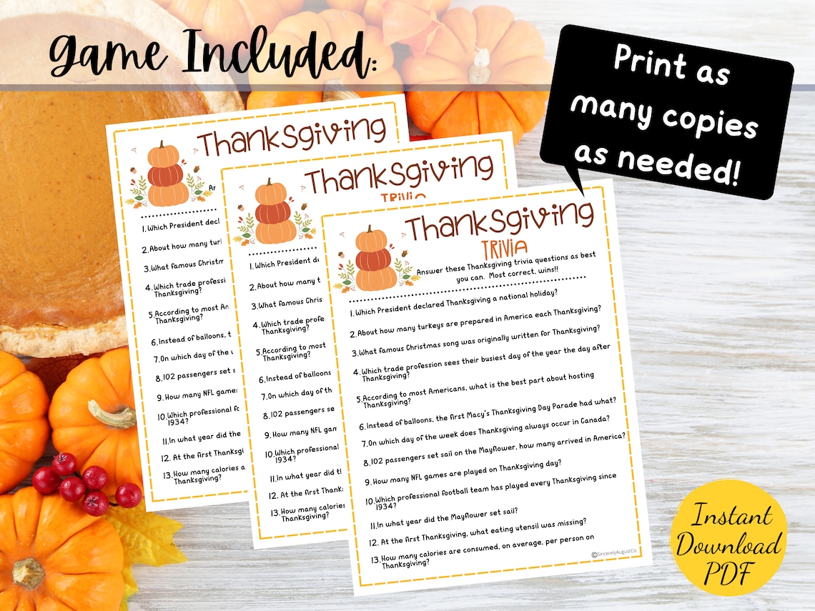 Thanksgiving TRIVIA Thanksgiving Party Game Printable - Etsy