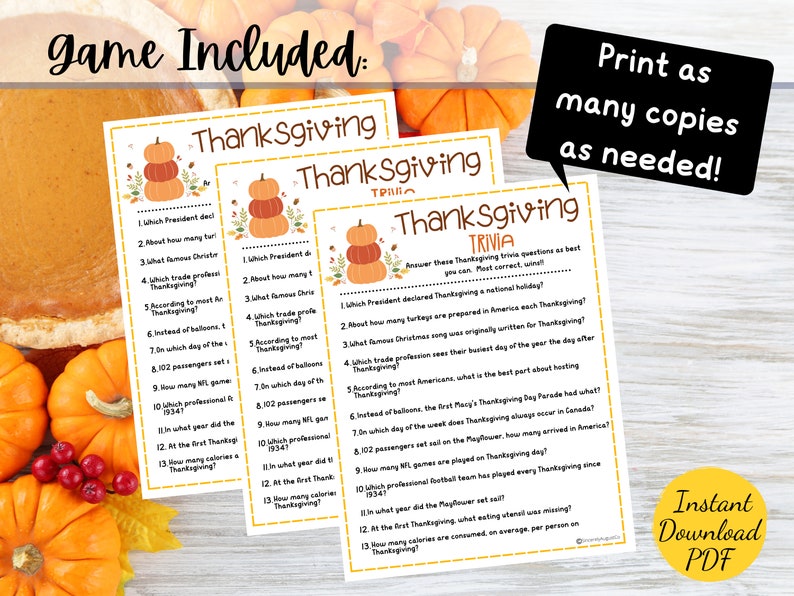 Thanksgiving TRIVIA Thanksgiving Party Game Printable - Etsy