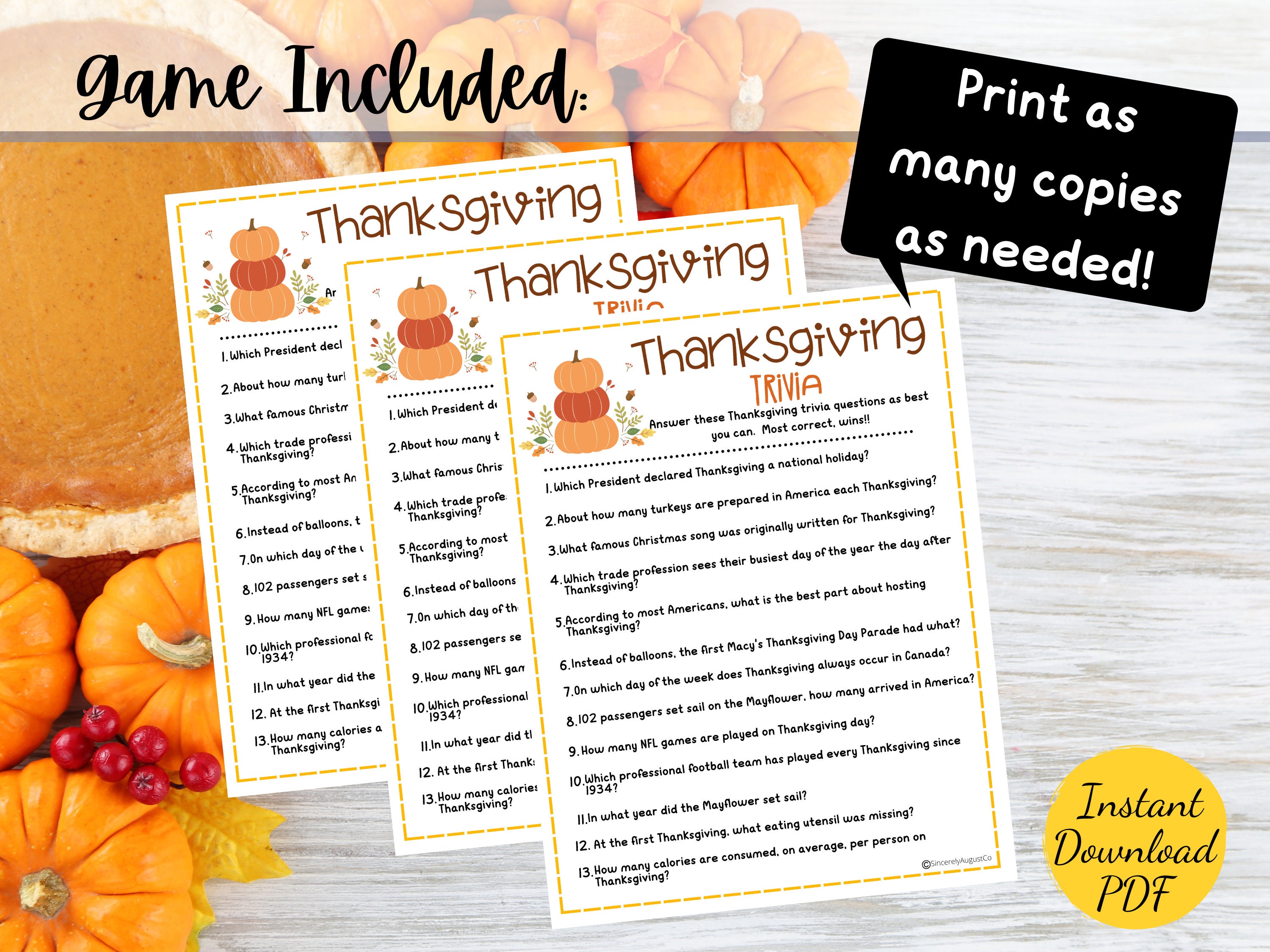 Thanksgiving TRIVIA Thanksgiving Party Game Printable - Etsy