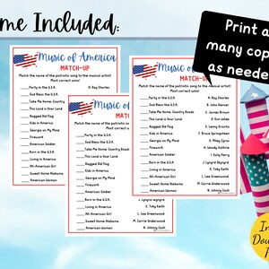 Fourth of July MUSIC OF AMERICA Matching Game July 4th Party Game ...