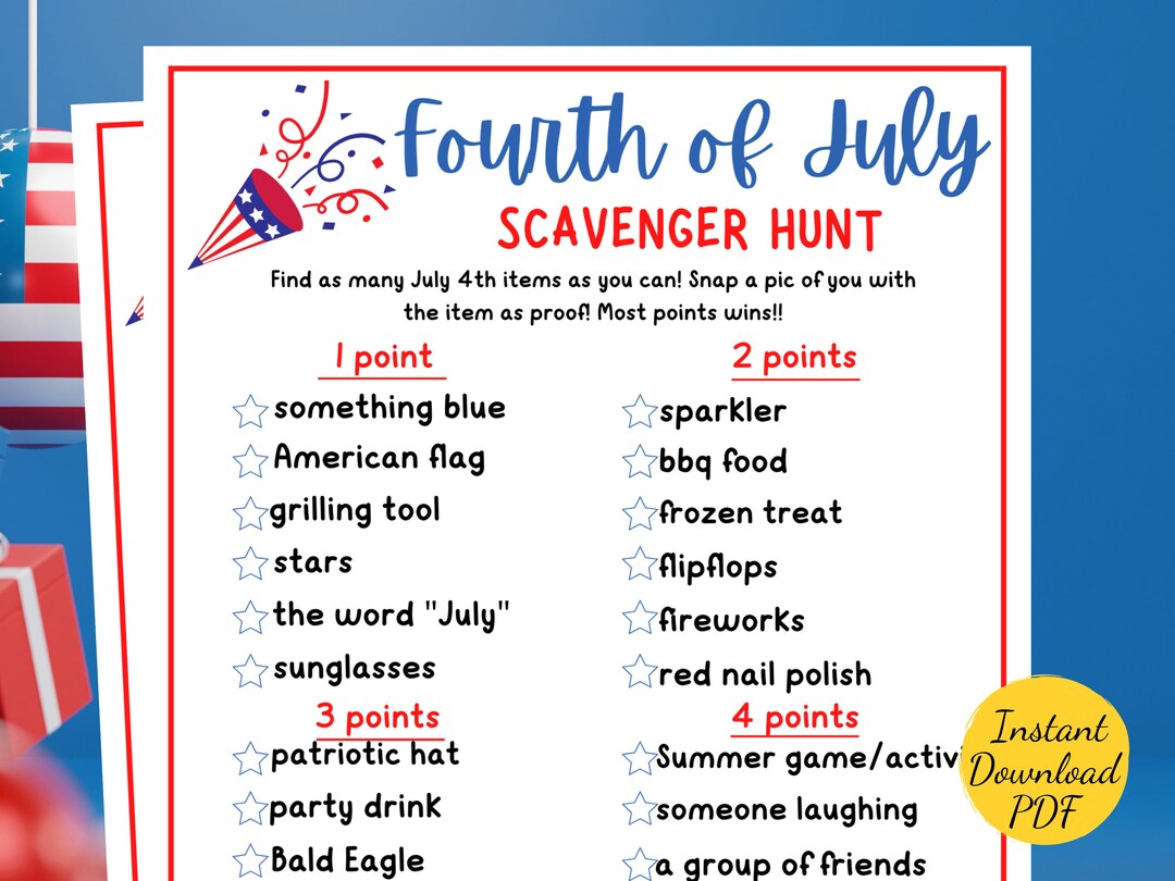 Fourth of July SCAVENGER HUNT - July 4th Party Game - Printable July ...